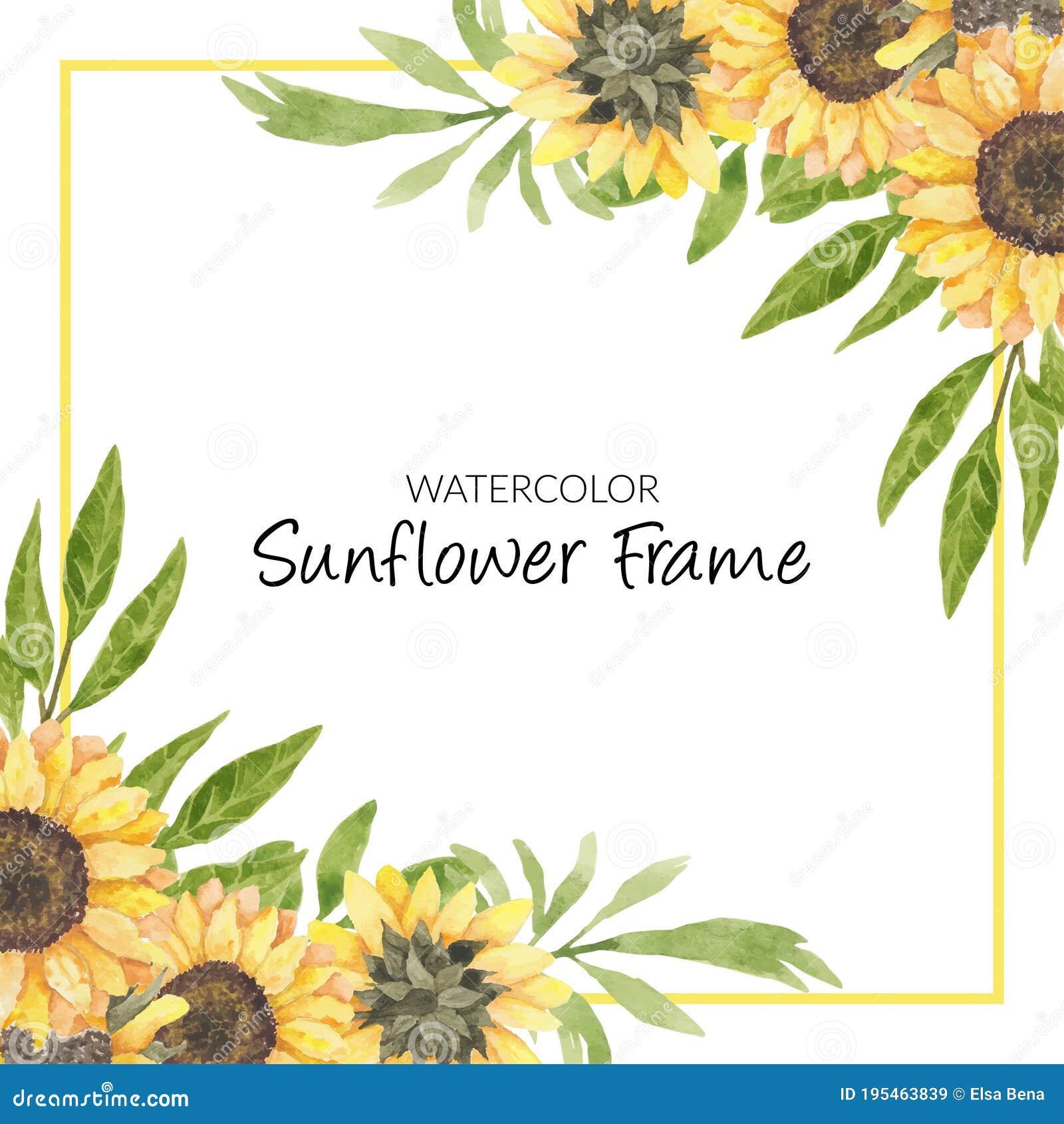 Sunflower Border Outline Isolated On White Background. Vector ...