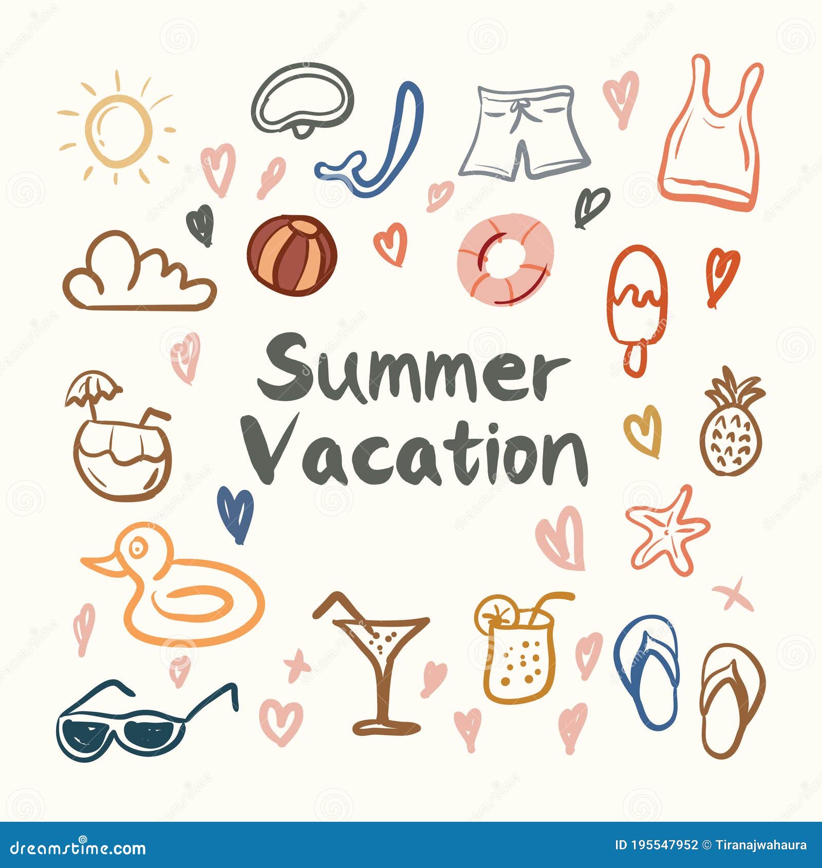 Summer Holidays and Traveling Doodles Vector Elements Stock Vector ...