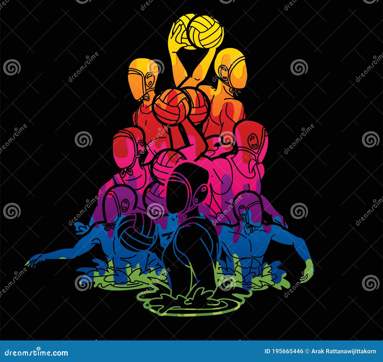 Group of Water Polo Players Action Cartoon Graphic Vector Stock Vector ...