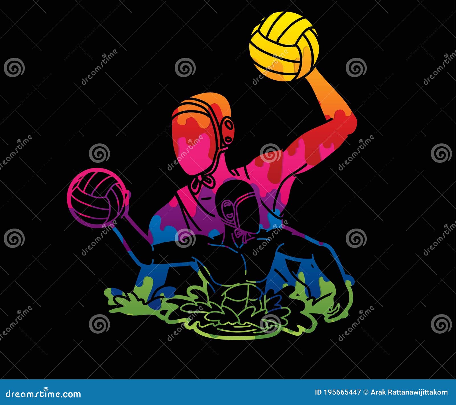 Group of Water Polo Players Action Cartoon Graphic Vector Stock Vector ...