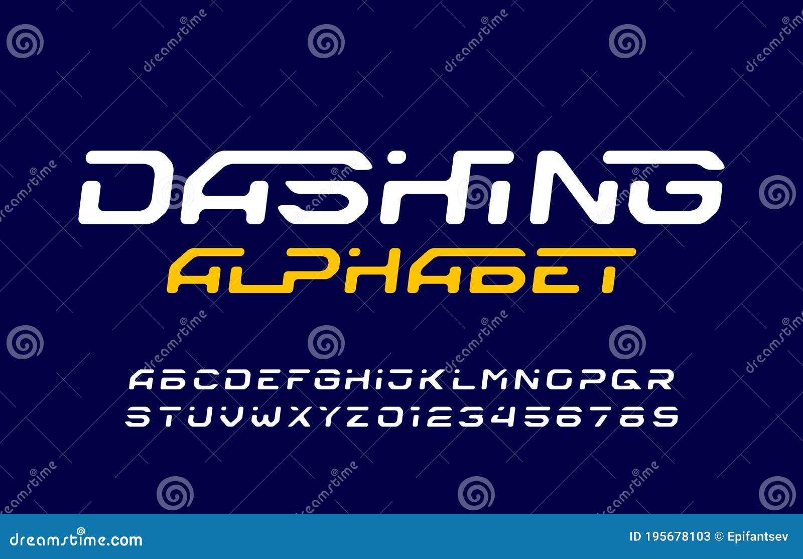Dashing Alphabet Font. Dynamic Letters and Numbers Stock Vector ...