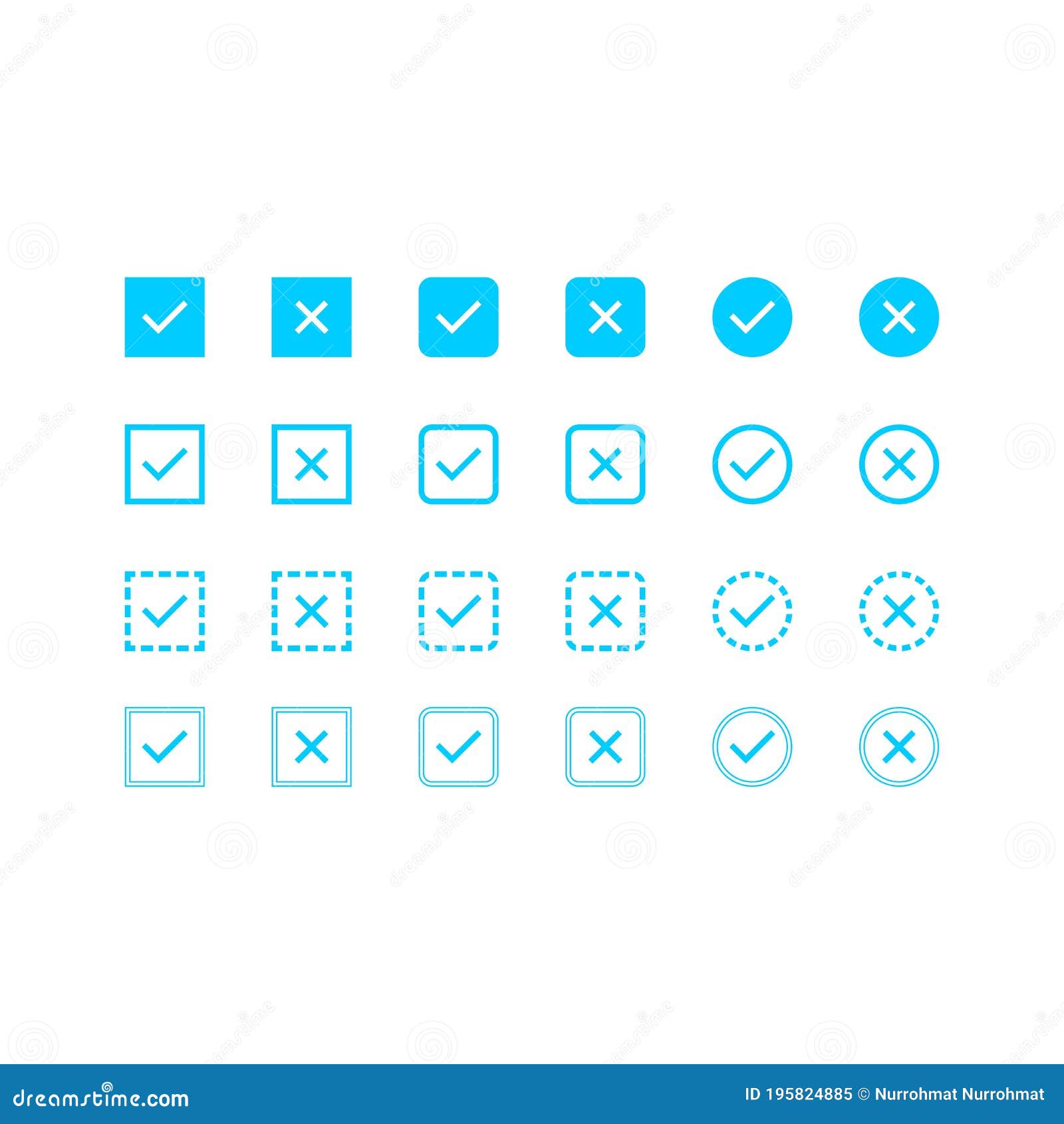 Blue check mark and cross. stock vector. Illustration of cross - 195824885