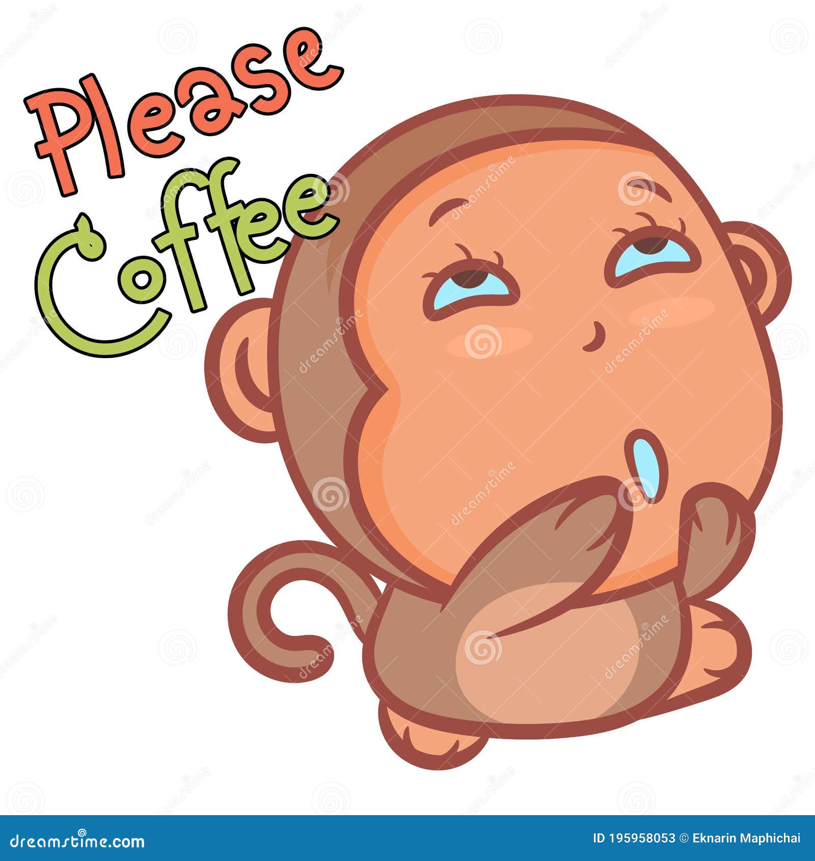 Please Coffee with Brown Little Monkey Stock Vector - Illustration of ...