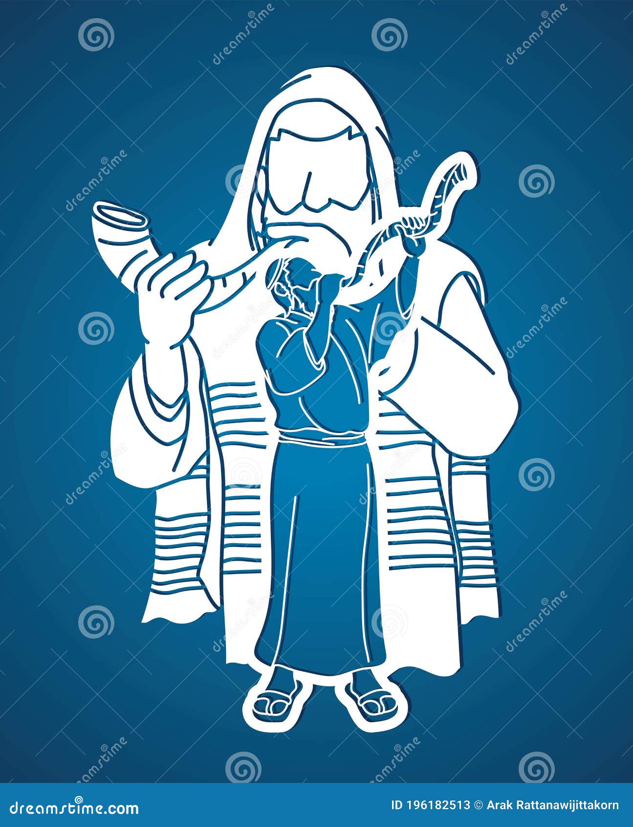 Feast of Trumpets. Jewish People Blowing the Shofar Horn Cartoon ...