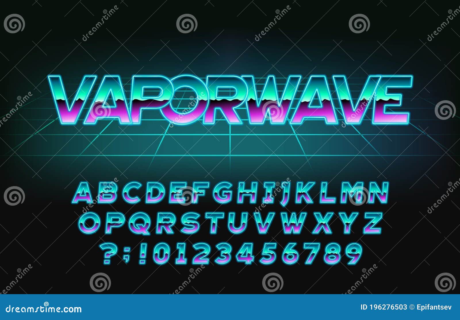 Vaporwave Alphabet Font. Retro Letters, Numbers And Symbols In 80s ...