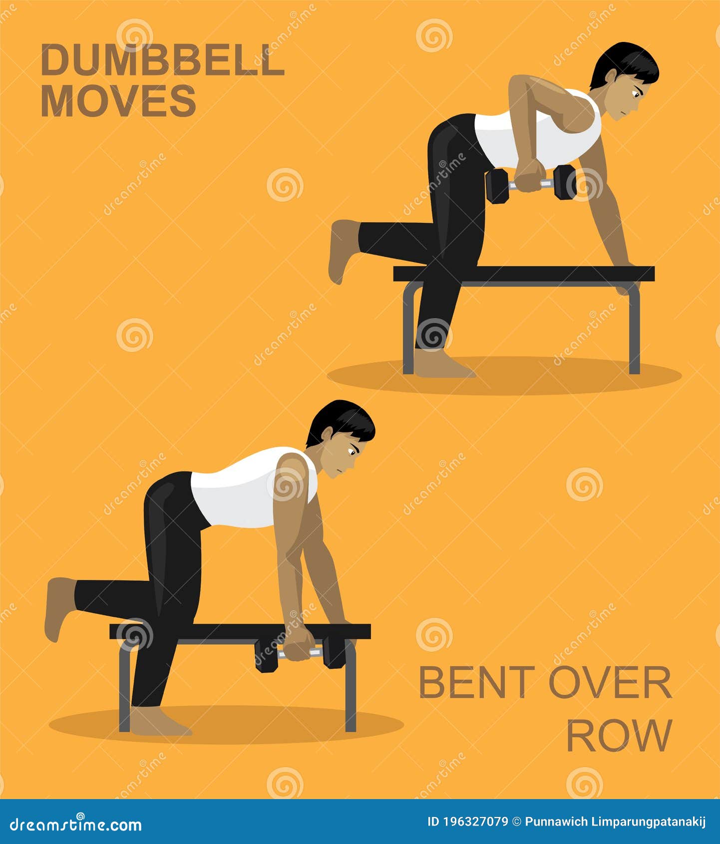 Bent Over Row Dumbbell Moves Manga Gym Set Illustration Stock Vector ...