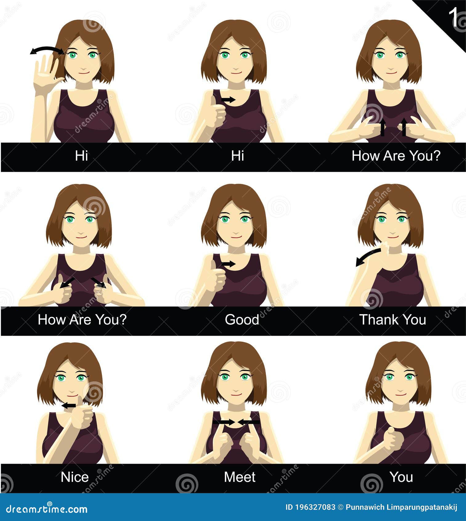 Manga Style Sign Language Set 1 Greetings Stock Vector - Illustration ...