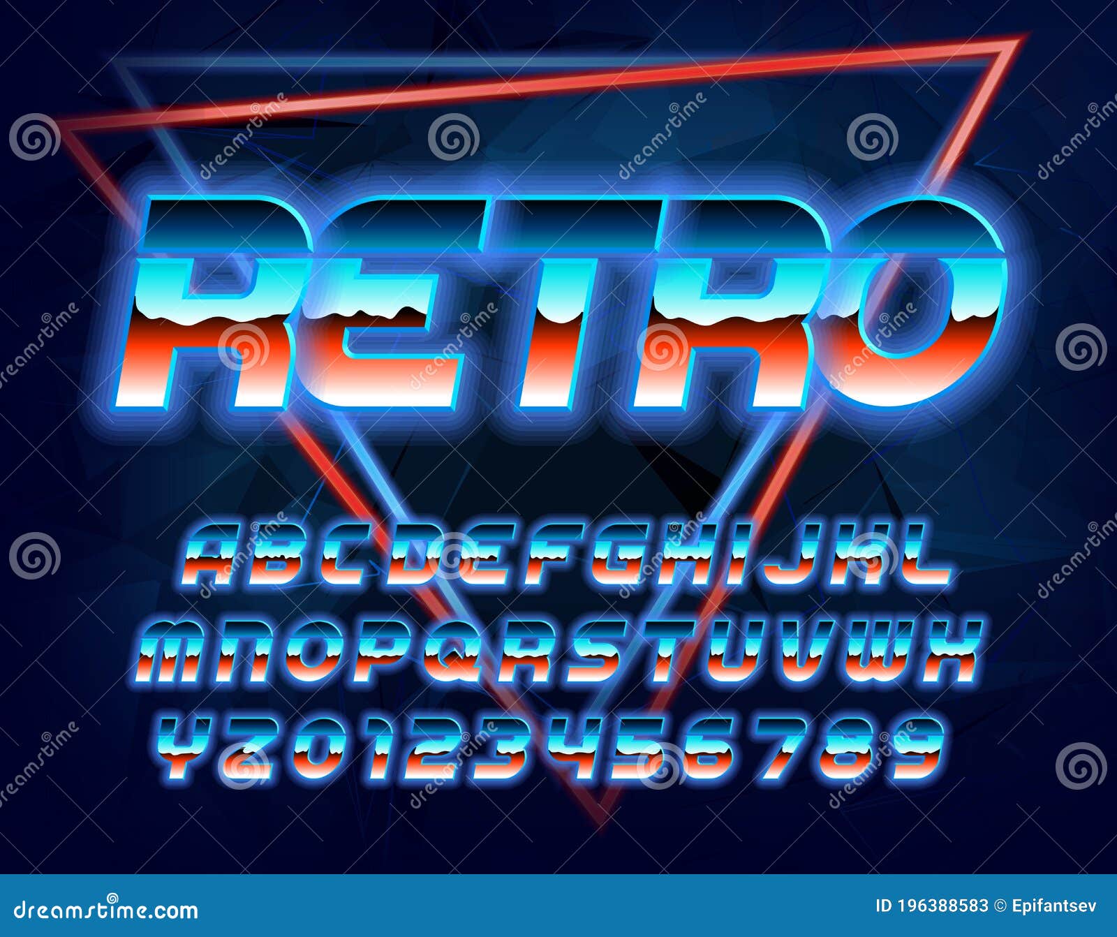 Retro Alphabet Font. Shining Letters, Numbers and Symbols in 80s Style ...
