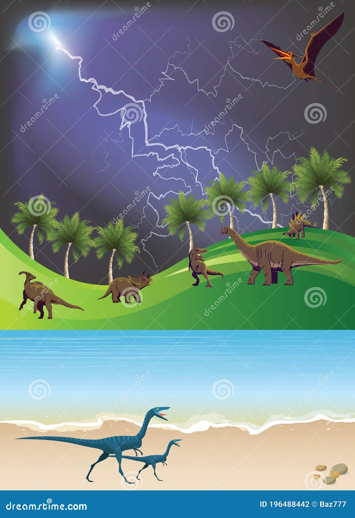 T-Rex Jurassic Dinosaur Standing In The Moonlight With Meteorites ...