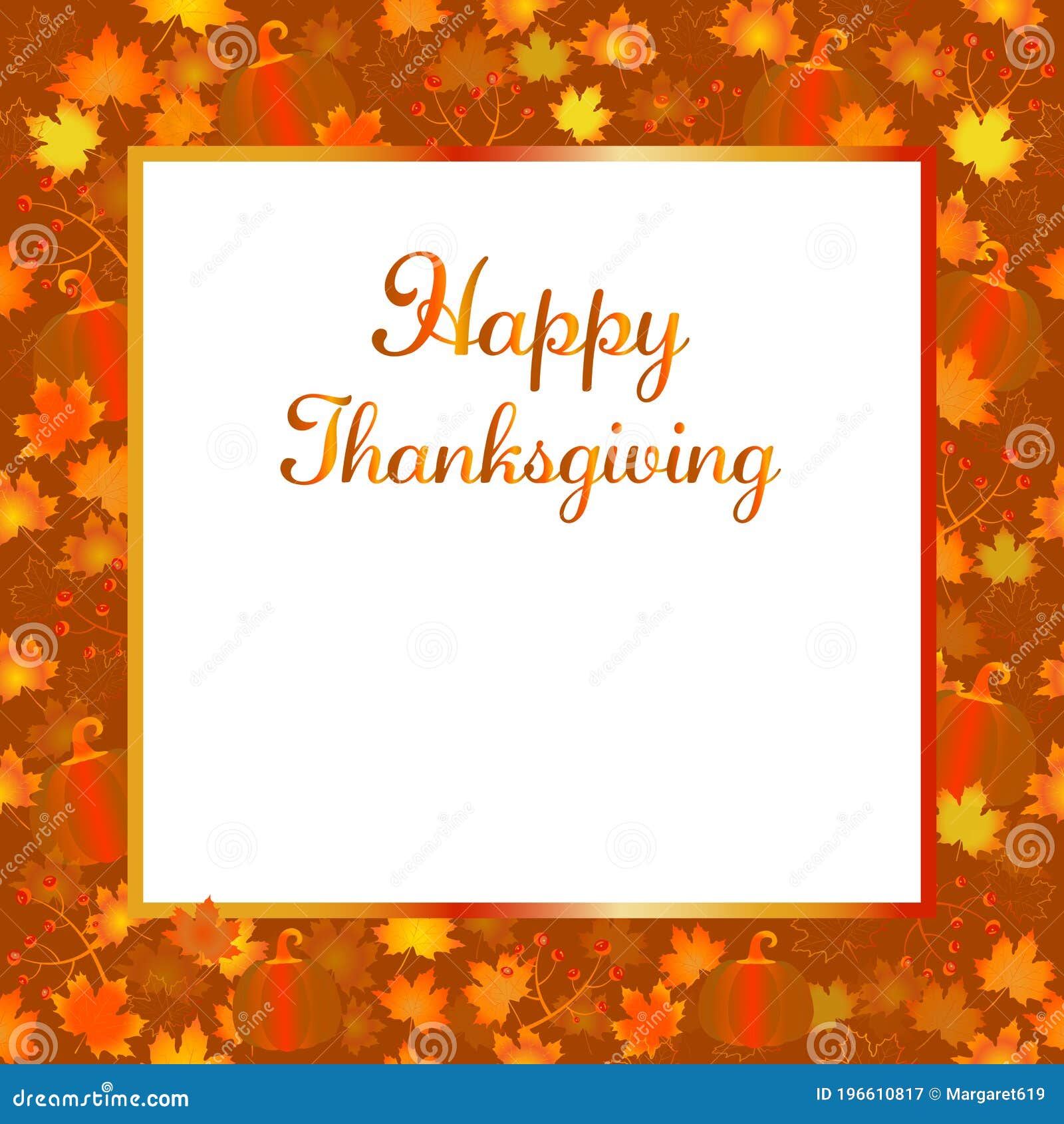 Happy Thanksgiving Border with Pumpkins and Leaves. Stock Vector ...