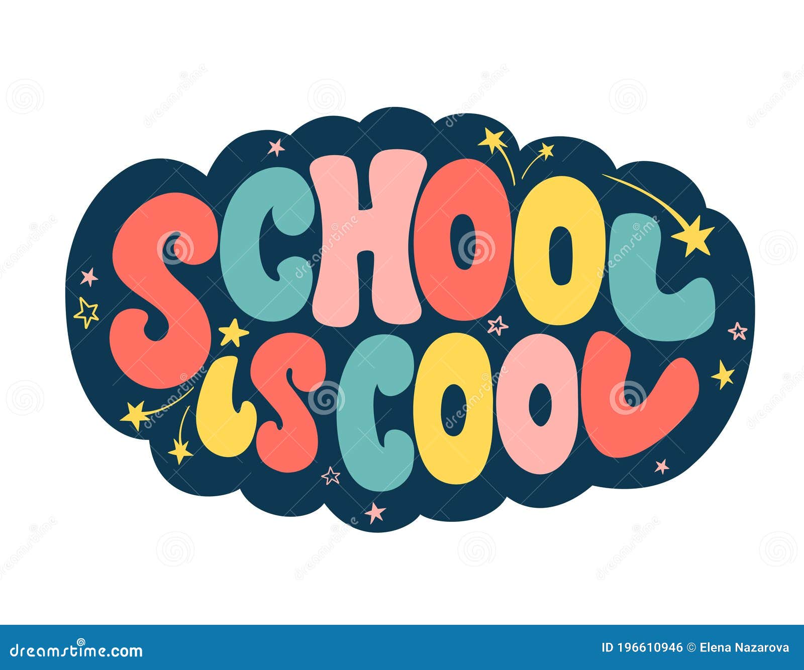 School is Cool Hand Drawn Text Card with Stars Illustration Stock ...