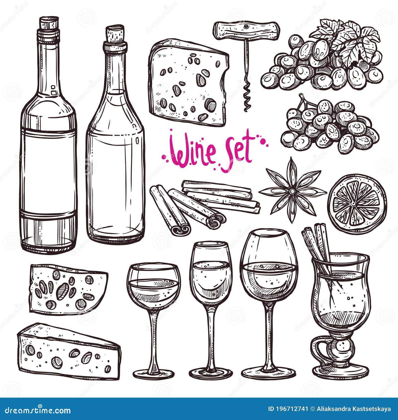 Hand Drawn Wine Sketch Collection Stock Vector - Illustration of drink ...