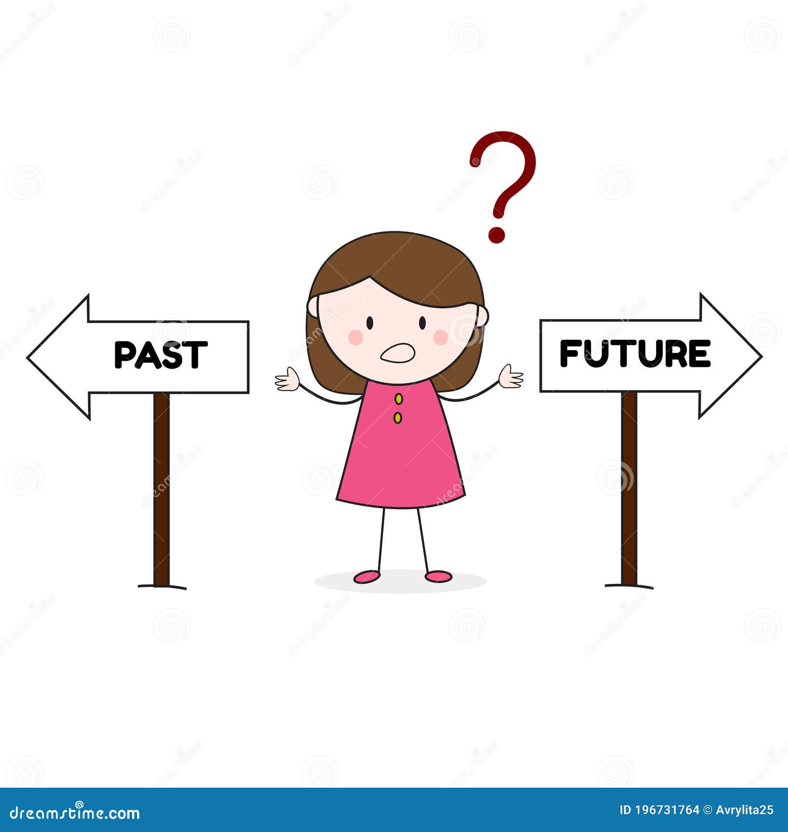 Stick Figure Girl Confused About Past And Future Doodle Cartoon ...