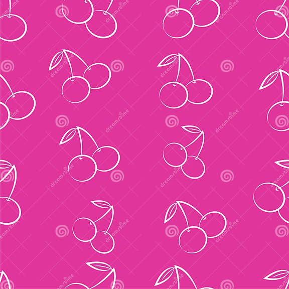 Cherry Fruit Outline Seamless Pattern Pink Stock Vector - Illustration ...