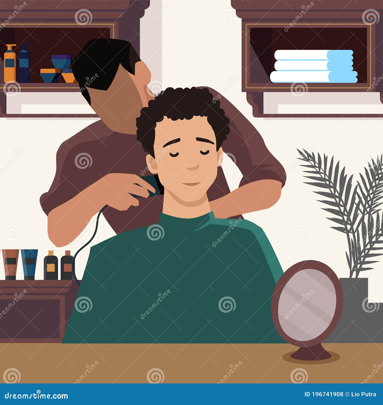 Hairdresser Barber Doing Male Client Haricut Vector Illustration Stock ...