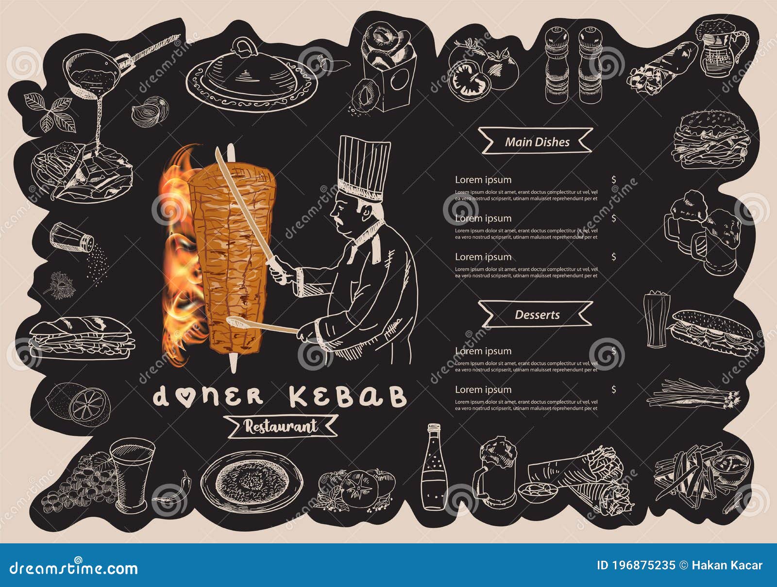 Doner Kebab Cooking and Ingredients for Kebab. Stock Vector ...