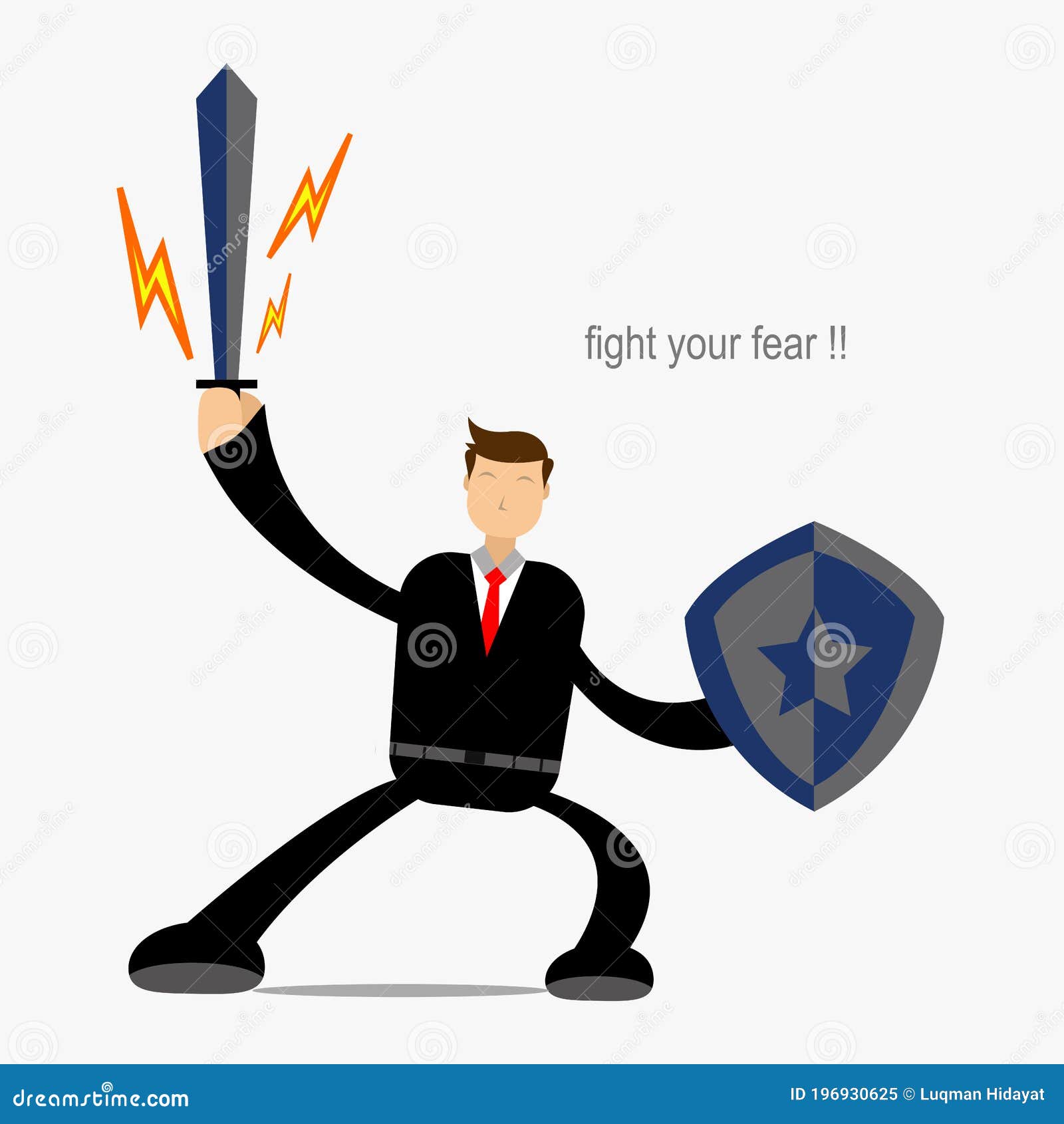 Illustration Cartoon Character of a Brave Man Against His Fears and ...