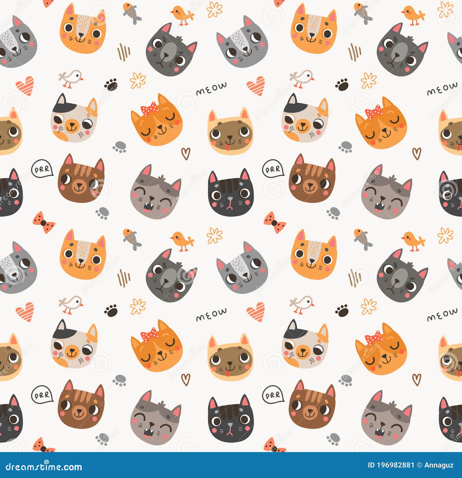 Seamless Pattern with Cute Cats. Stock Vector - Illustration of funny ...