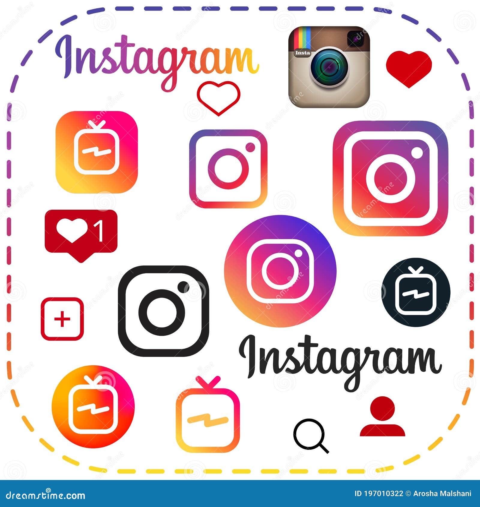 Instagram Old and New Logos and Icons Isolated on White Background ...