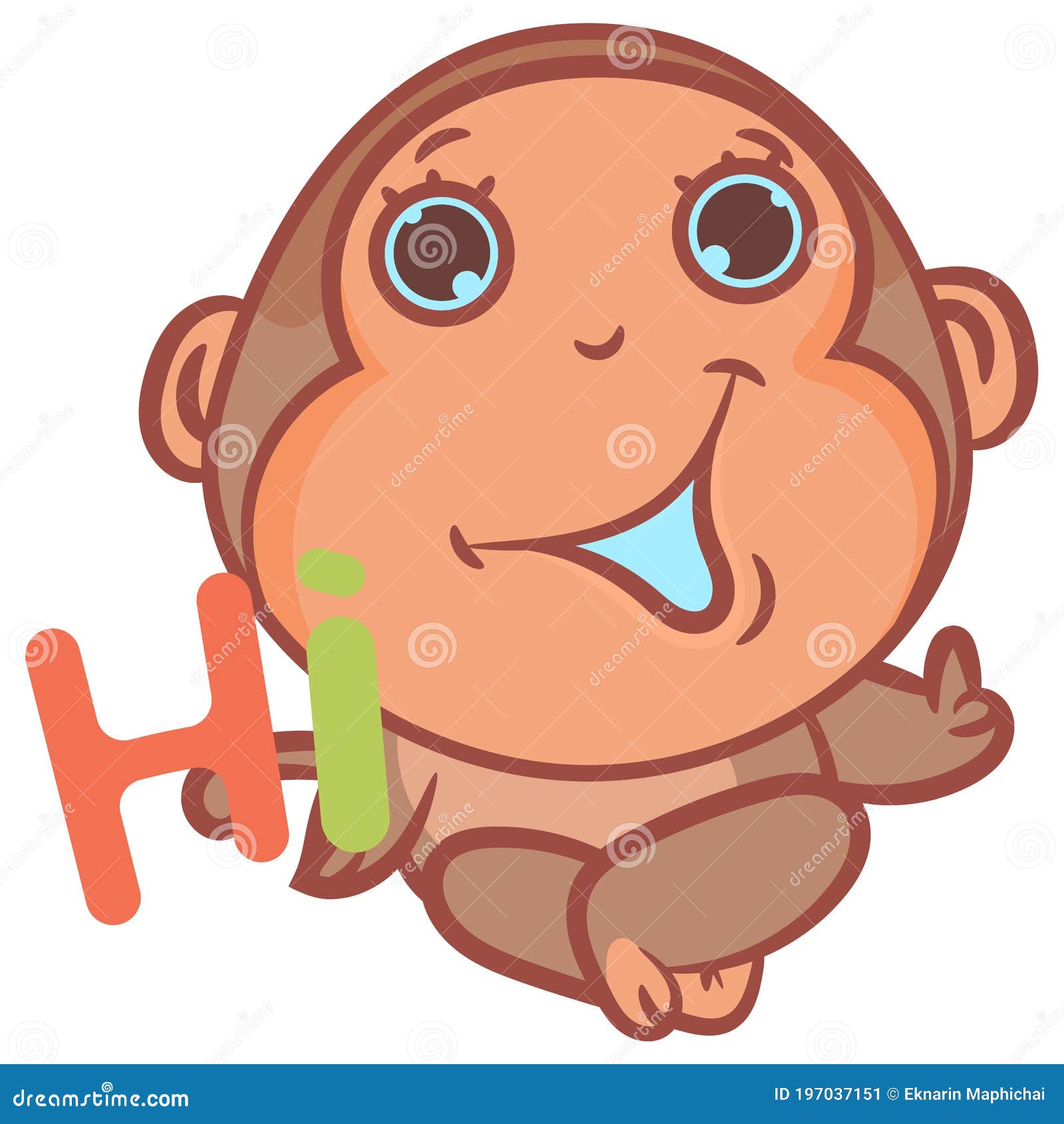 Cute Little Brown Monkey Smiling and Say Hi Stock Vector - Illustration ...