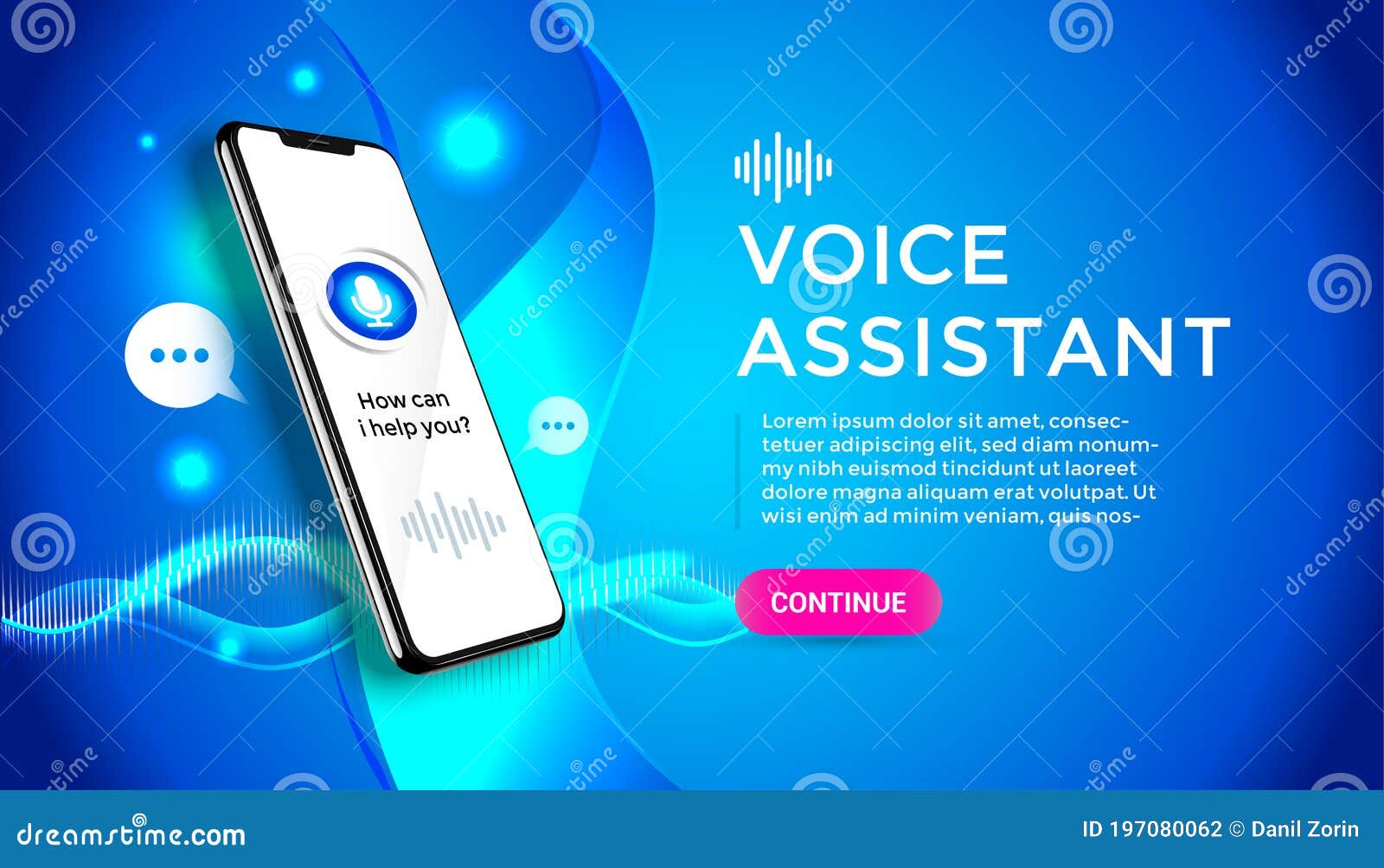 Blue Realistic Vector 3d Smartphone. Voice Assistant Concept. Stock ...