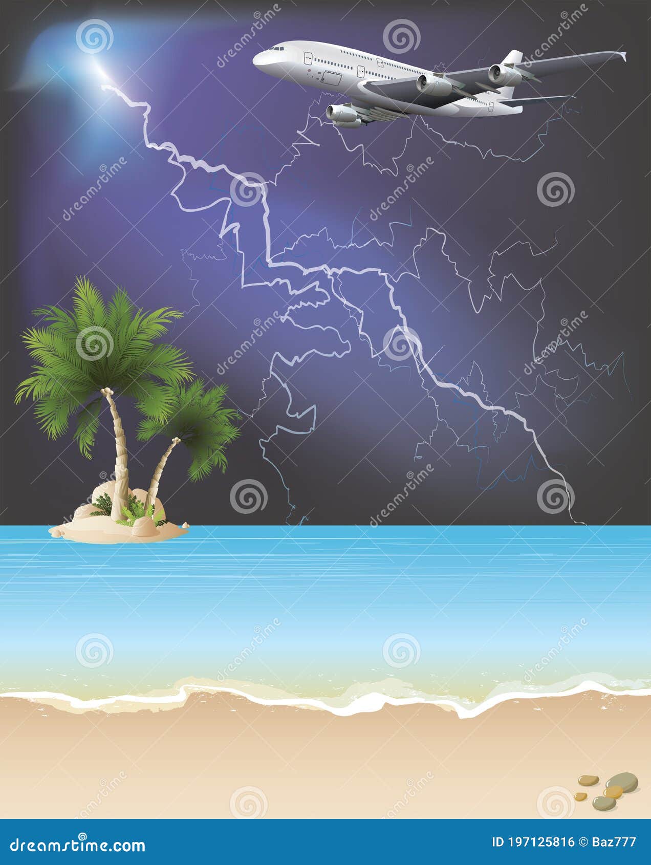 Plane Flying Over Tropical Landscape Stock Illustration - Illustration ...