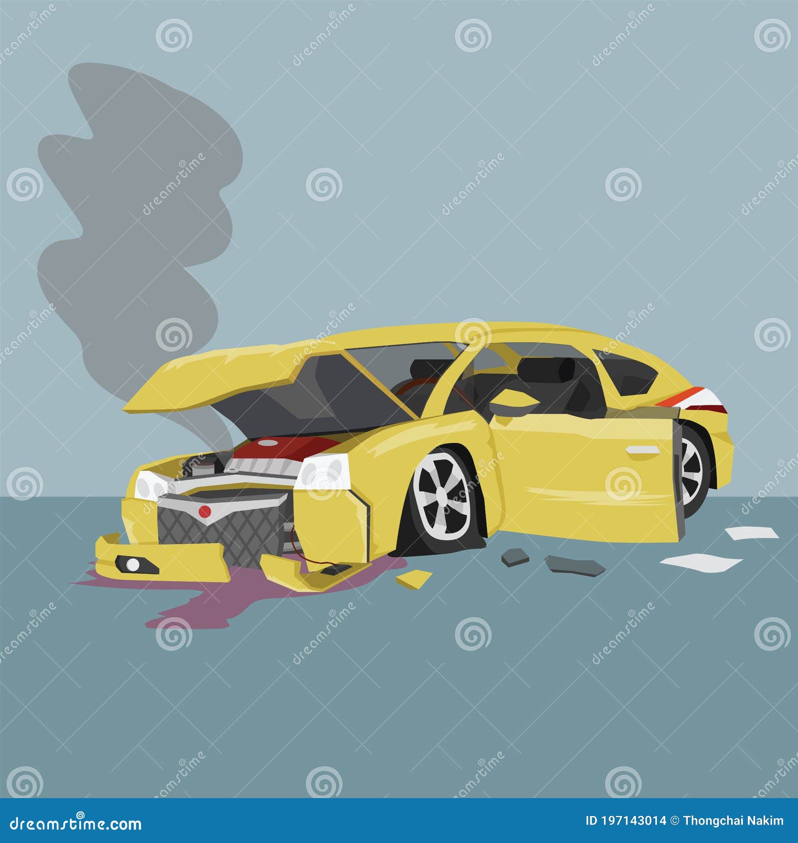 Yellow Sedan Car Was Severely Damaged. Windows Were Broken Stock Vector ...