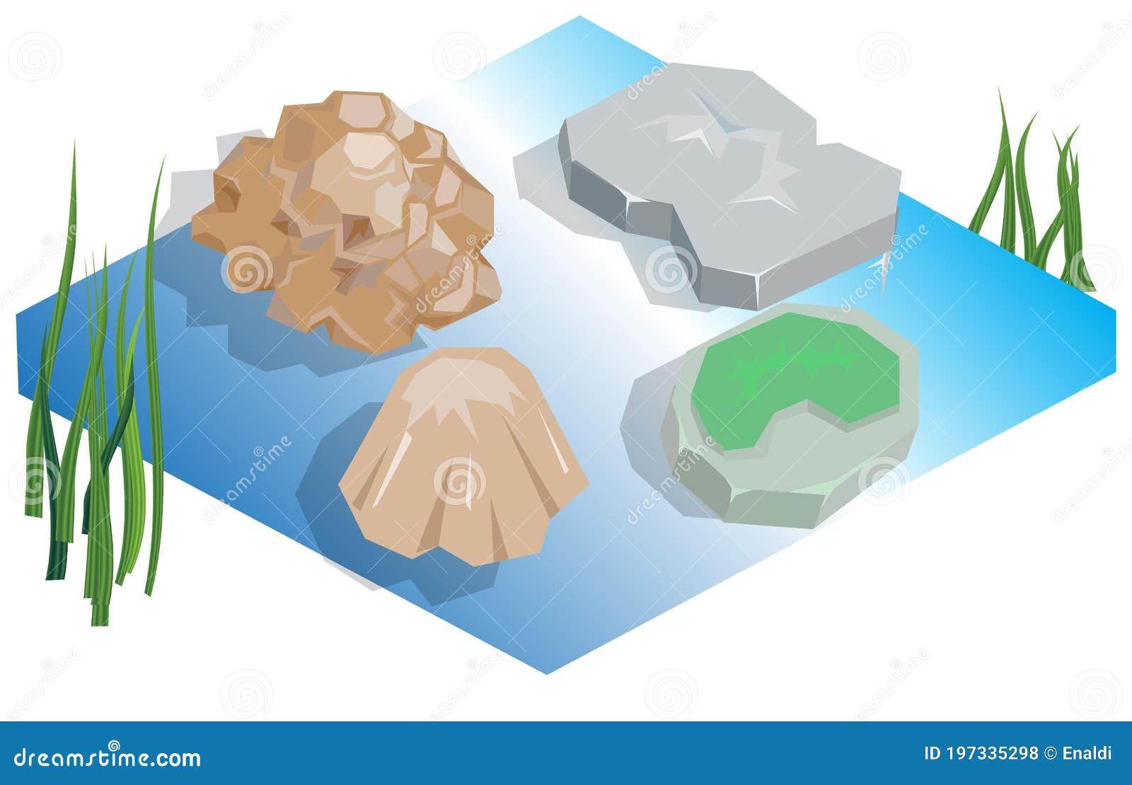 Isometric Pond with Floating Rocks Stock Vector - Illustration of ...