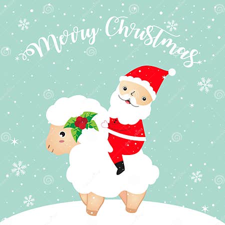 Merry Christmas! Santa Riding Sheep Illustration. Stock Vector ...