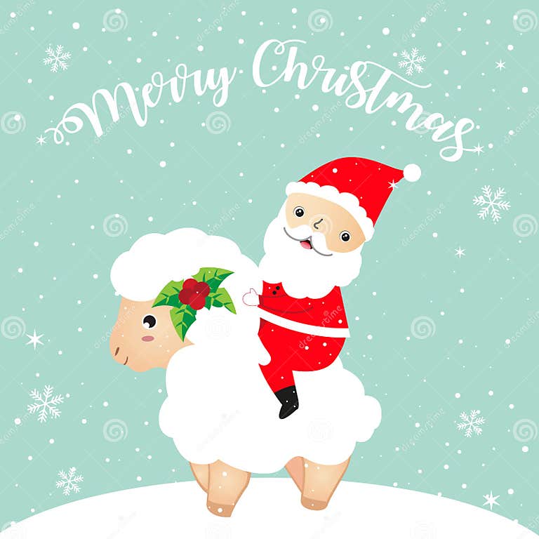Merry Christmas! Santa Riding Sheep Illustration. Stock Vector ...