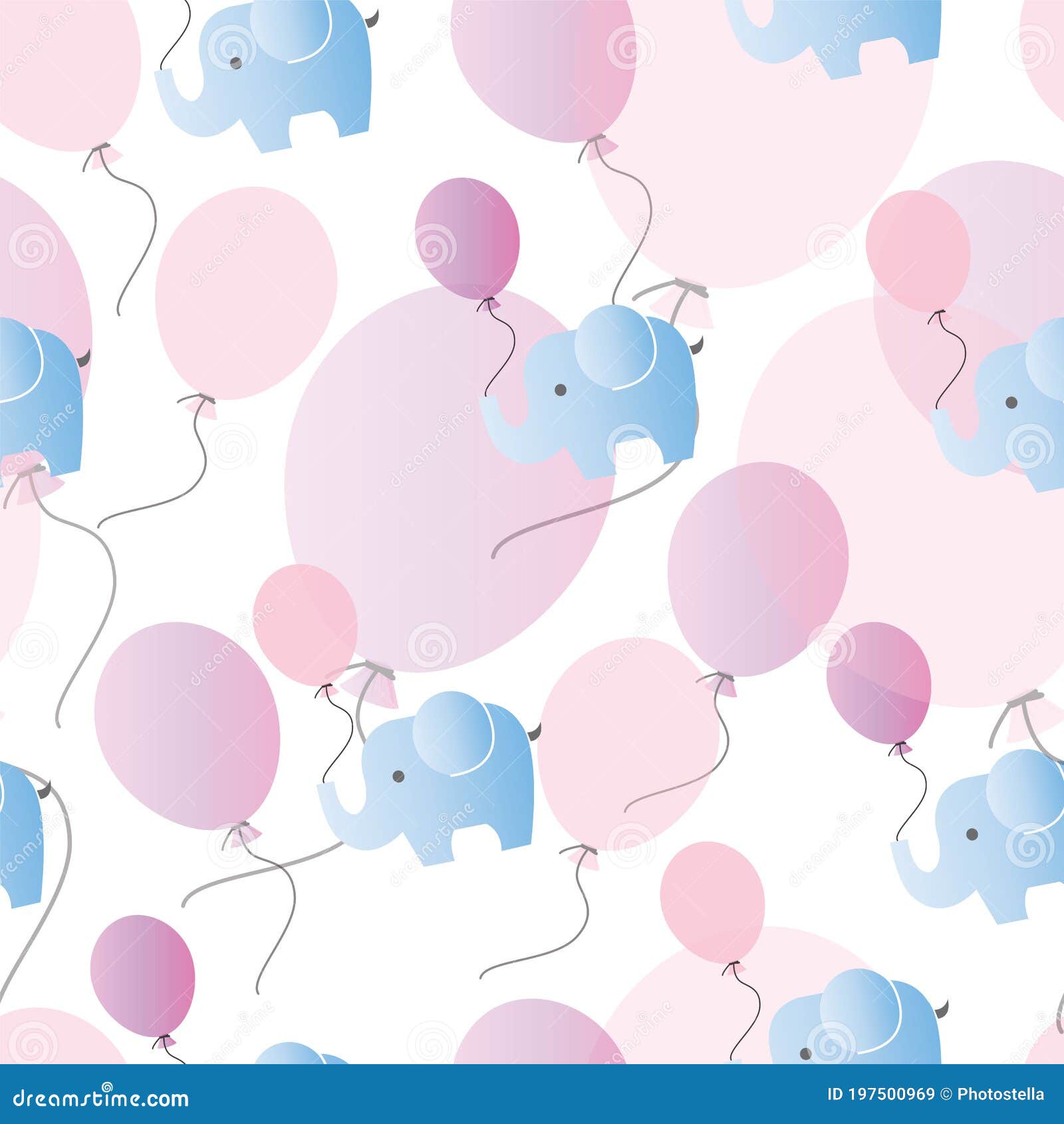 Seamless Pattern with Blue Elephants with Pink Balloons Stock Vector ...