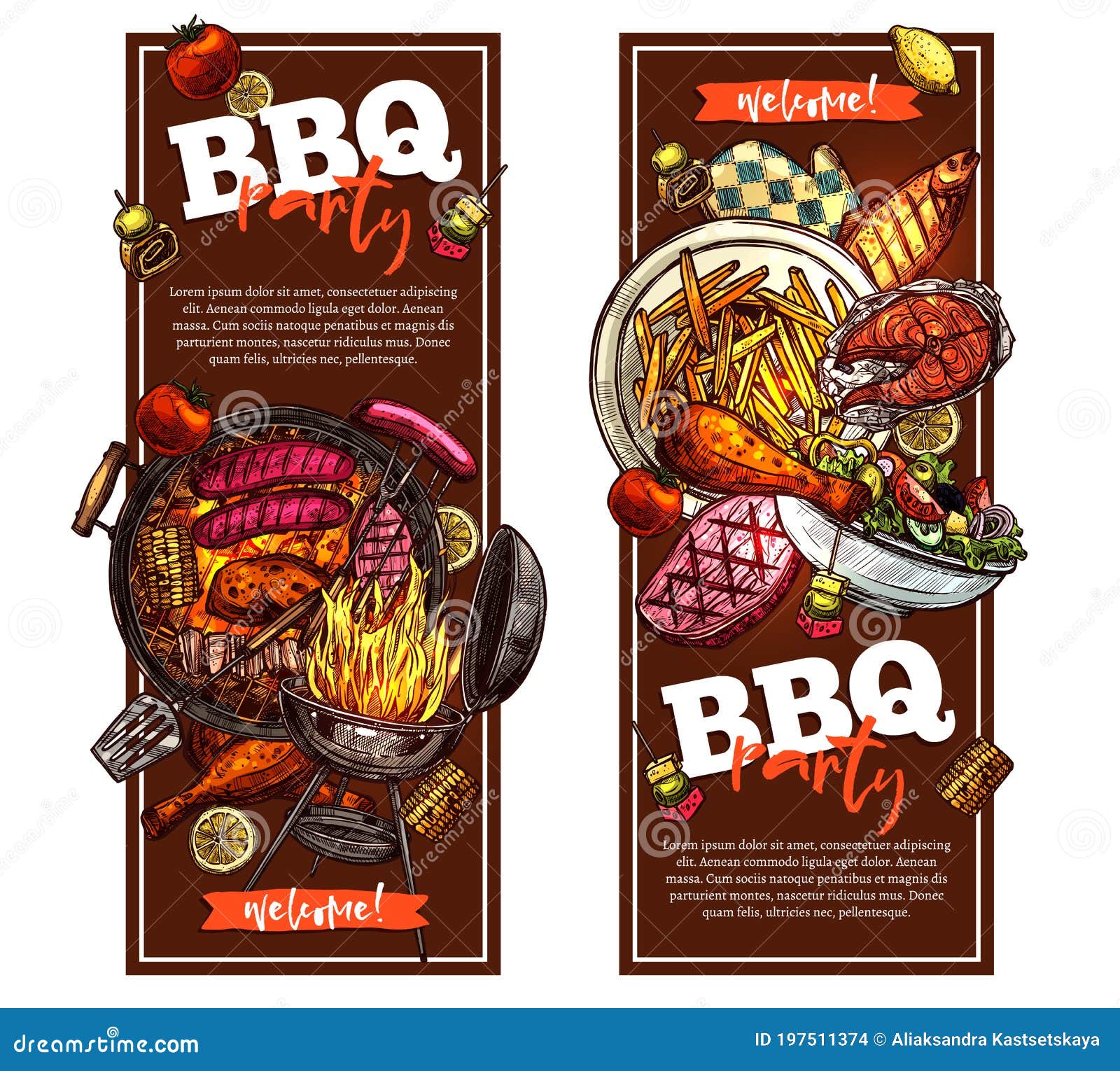 Bbq and Grill Vertical Banners with Barbecue Party Invitation Stock ...