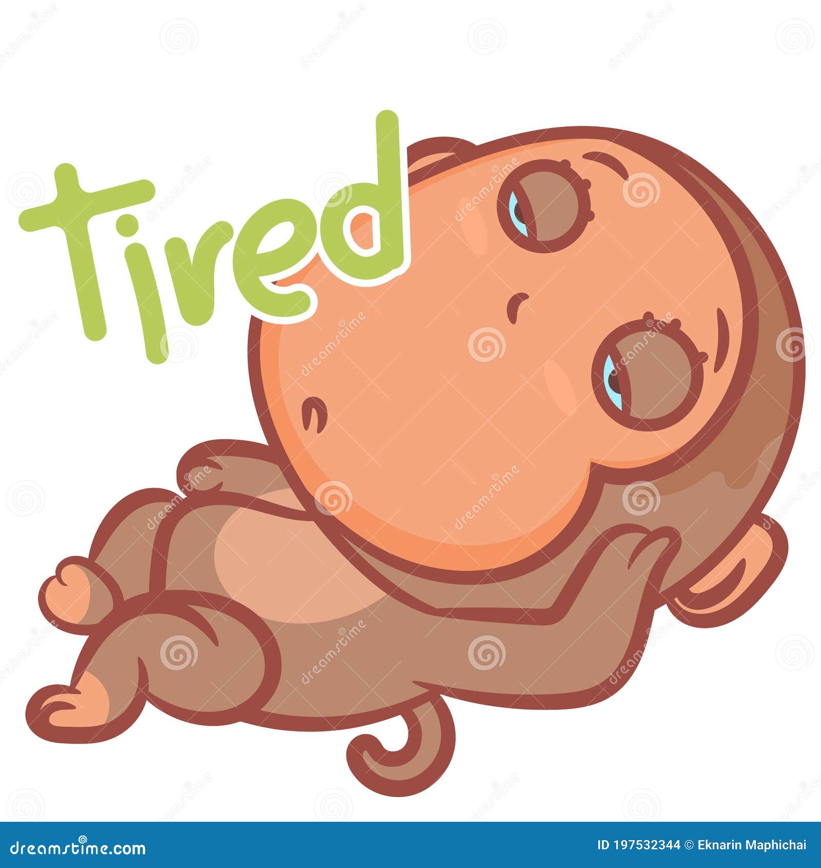 Tired Little Girl Thinking Deeply About Something Cartoon Vector ...