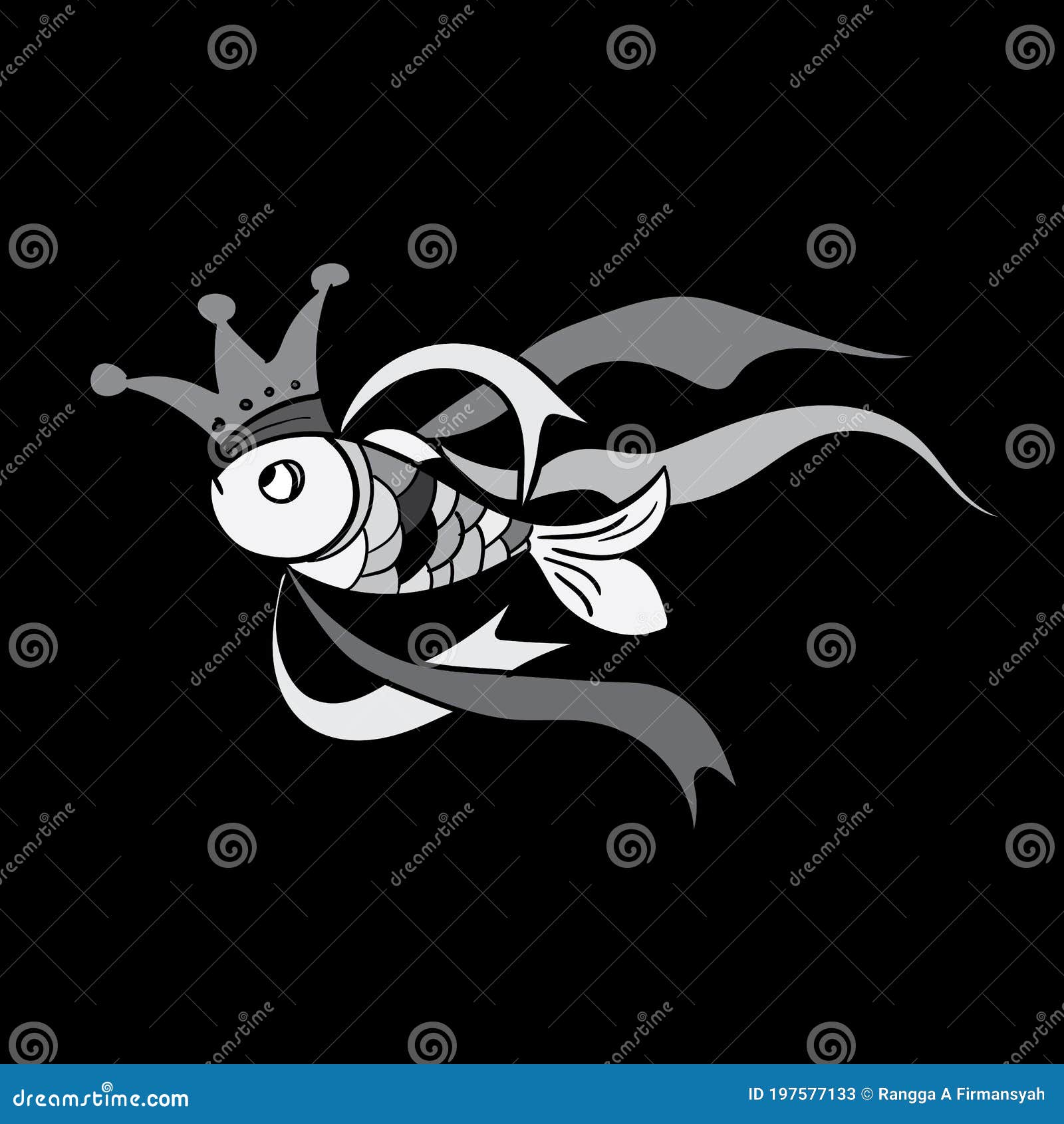 Print Illustration of Fish with Crown in the Head Stock Illustration ...