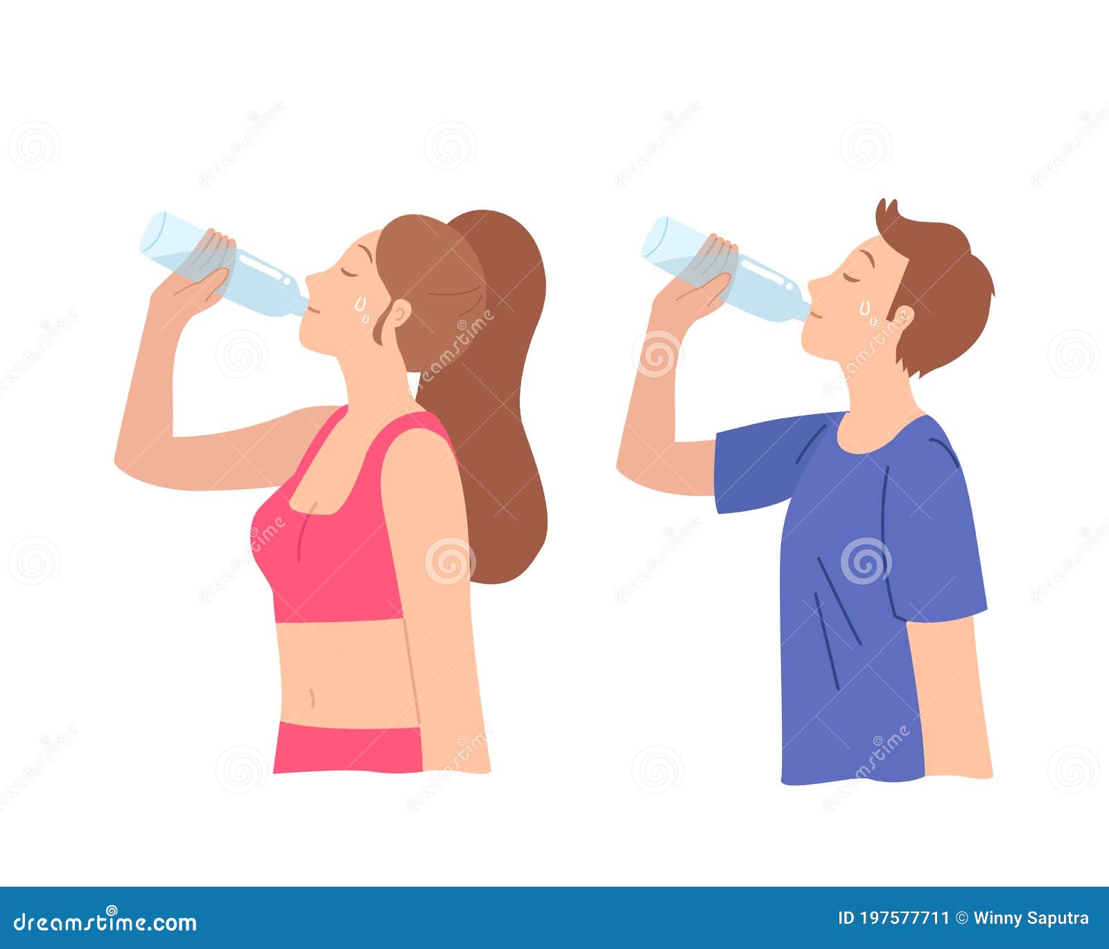 Man and Woman Drinking from Plastic Bottle in Sport Wear Attire ...