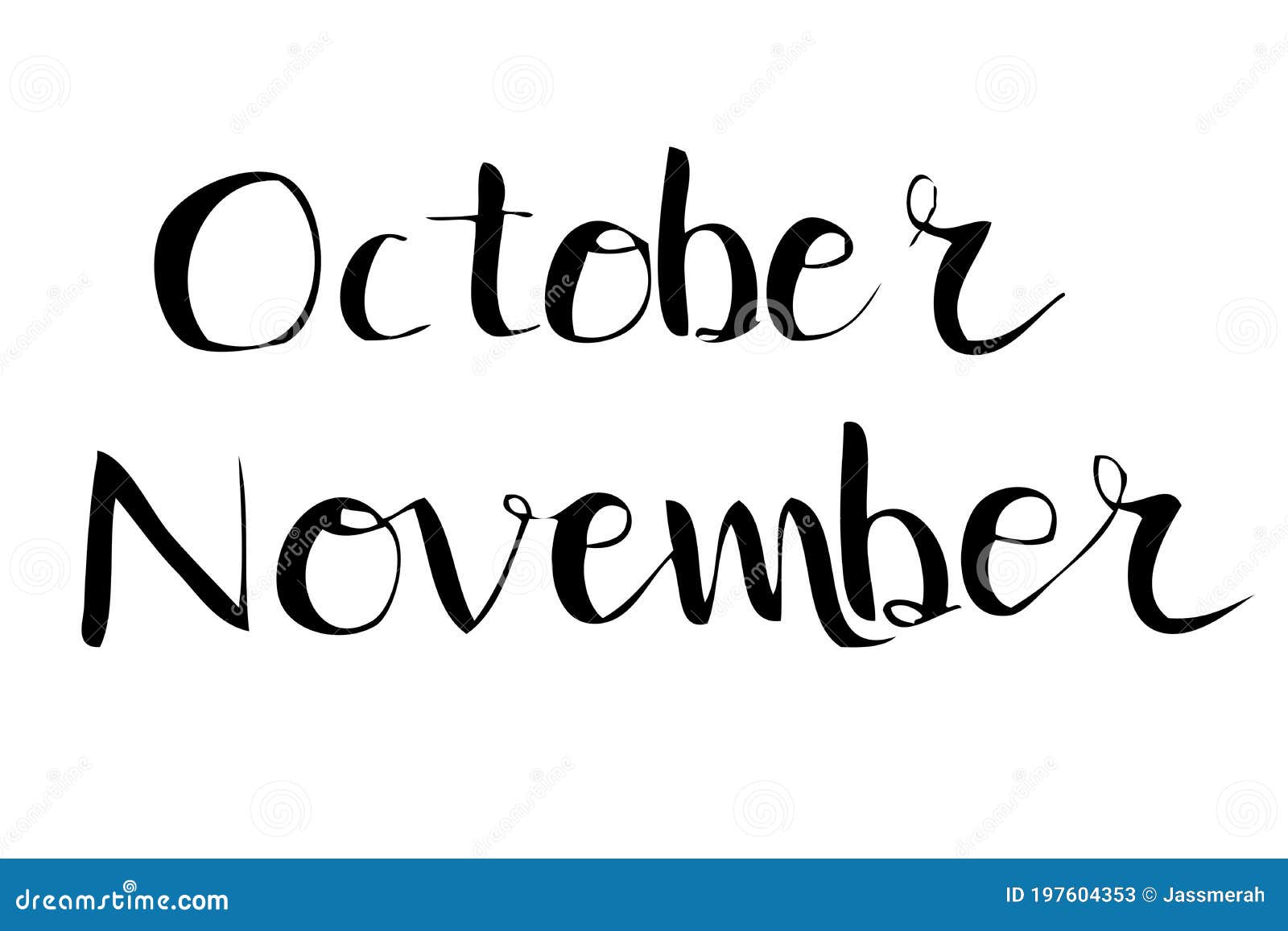 Simple Script Vector Lettering Hand Draw Sketch, October November Stock ...