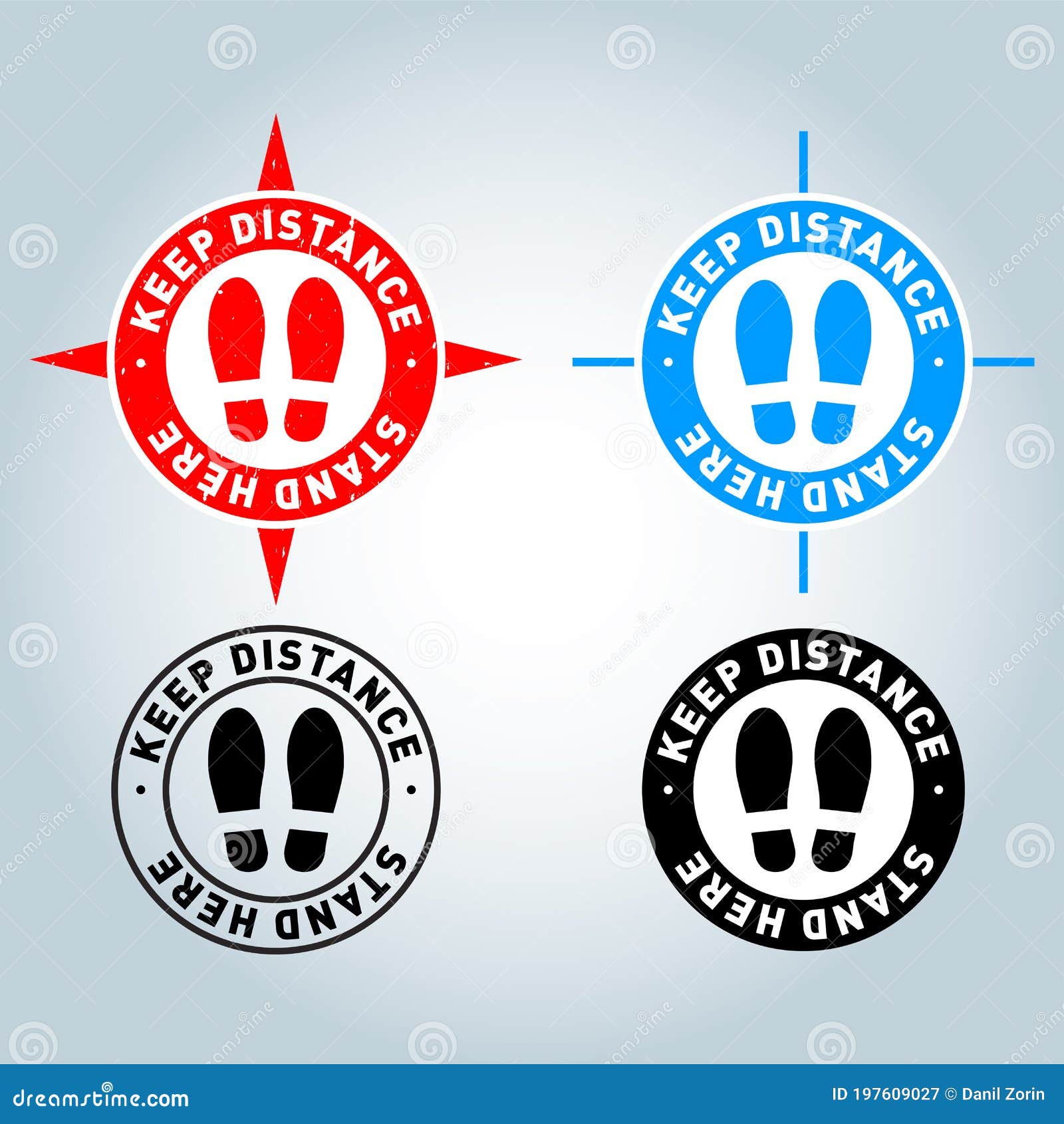 Footprint Floor Sticker, Foot Steps in Circle, Keep Distance Waiting in ...