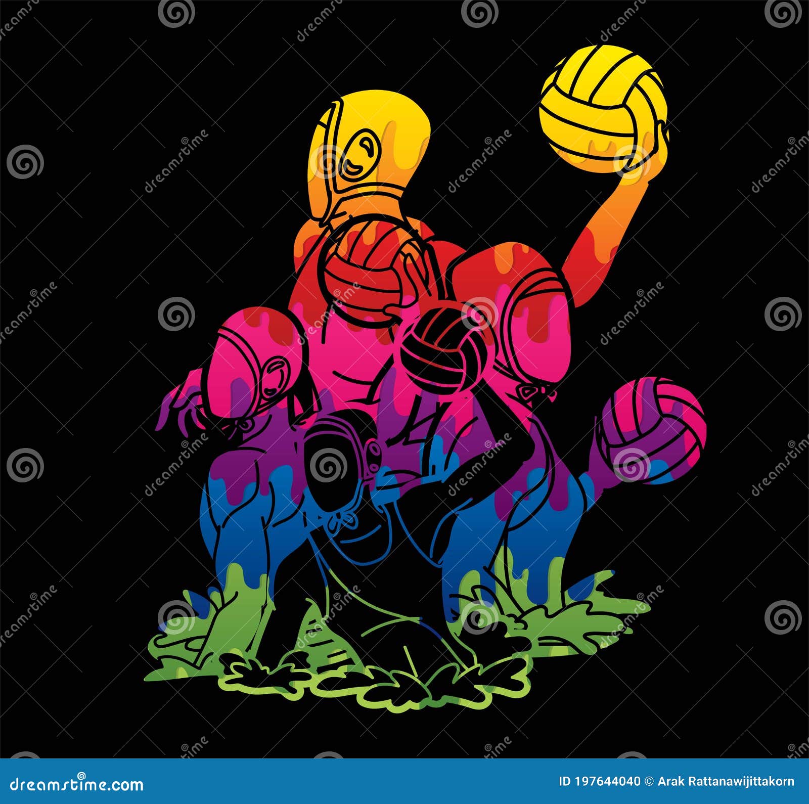 Group of Water Polo Players Action Cartoon Graphic Vector Stock Vector ...