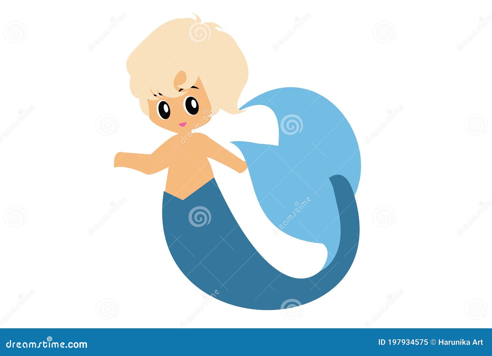 Cute Male Mermaid with Blue Tail Stock Vector - Illustration of blue ...
