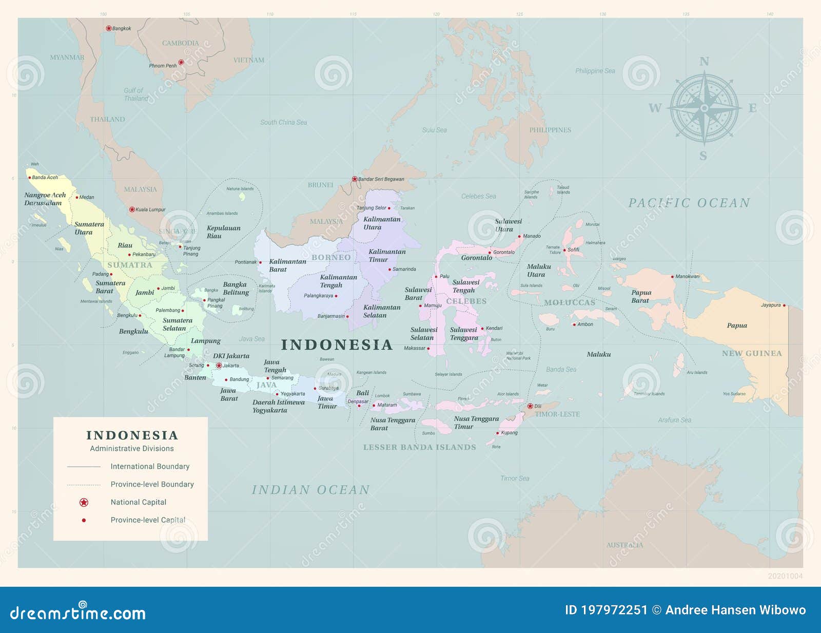 Large Vintage Detailed Vector Map of Indonesia with 34 Provinces Stock ...