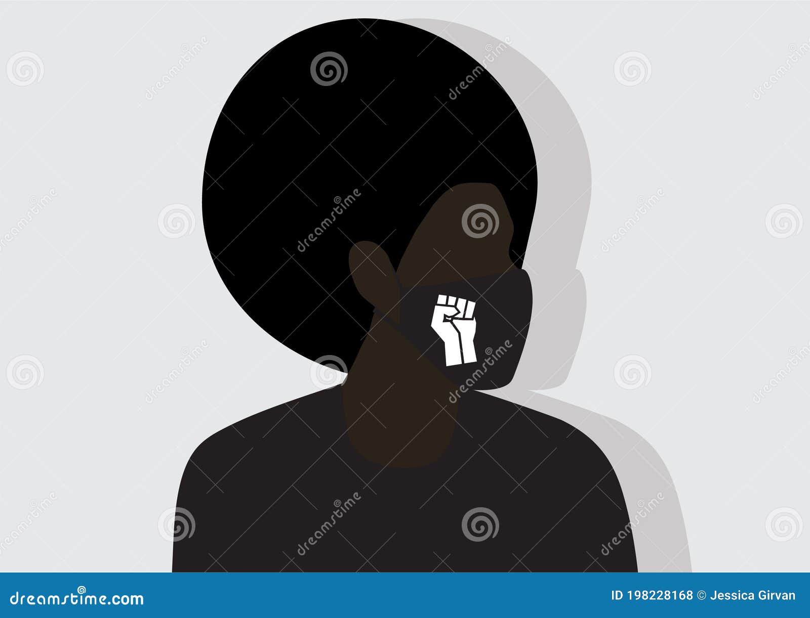 Black Person with an Afro Wearing a Face Mask Adorned with BLM Fist ...