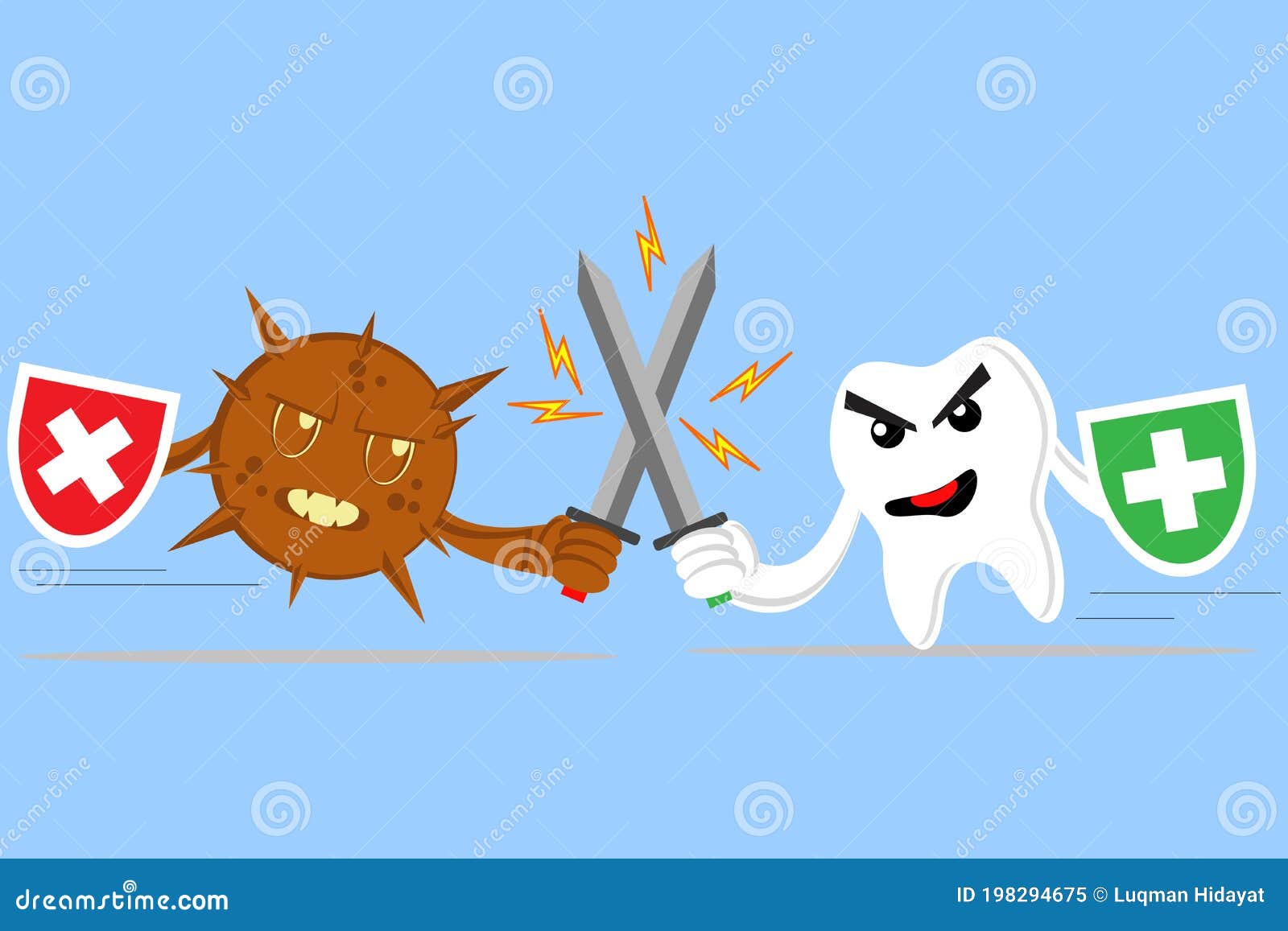 Illustration Cartoon Character of the Fight between Teeth and Bacteria ...