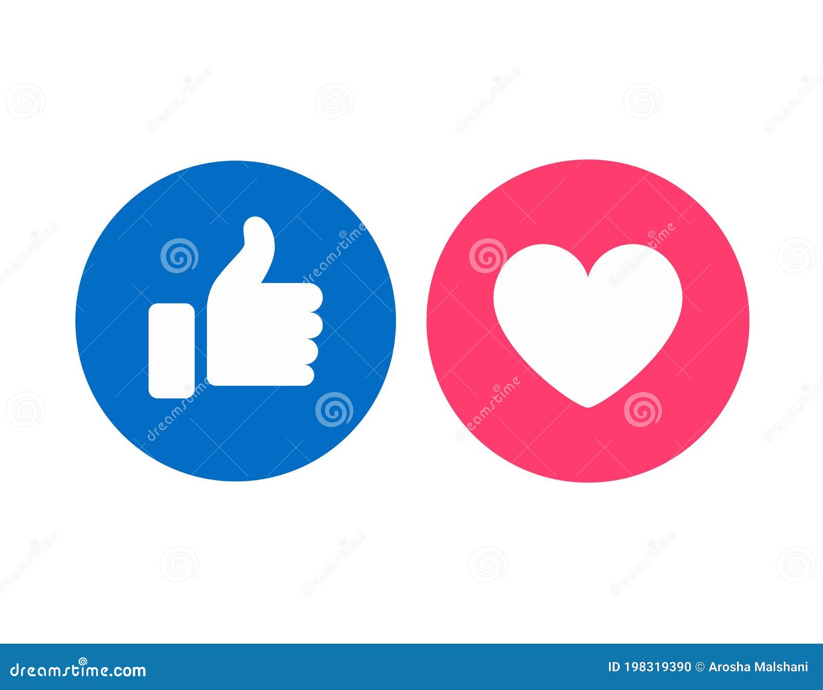 Facebook Like and Love Icons Colorful. Isolated on White Background ...