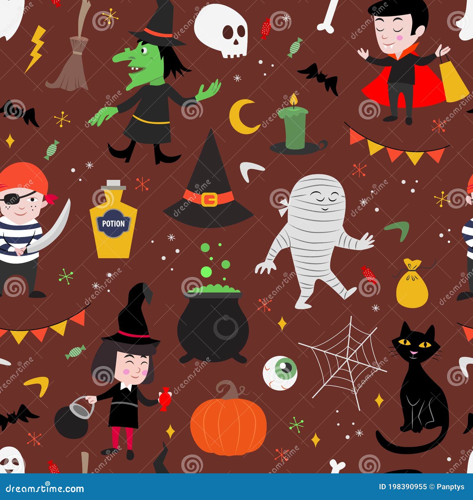 Cute, Seamless Vector Pattern for Kids. Halloween Holiday Stock Vector ...