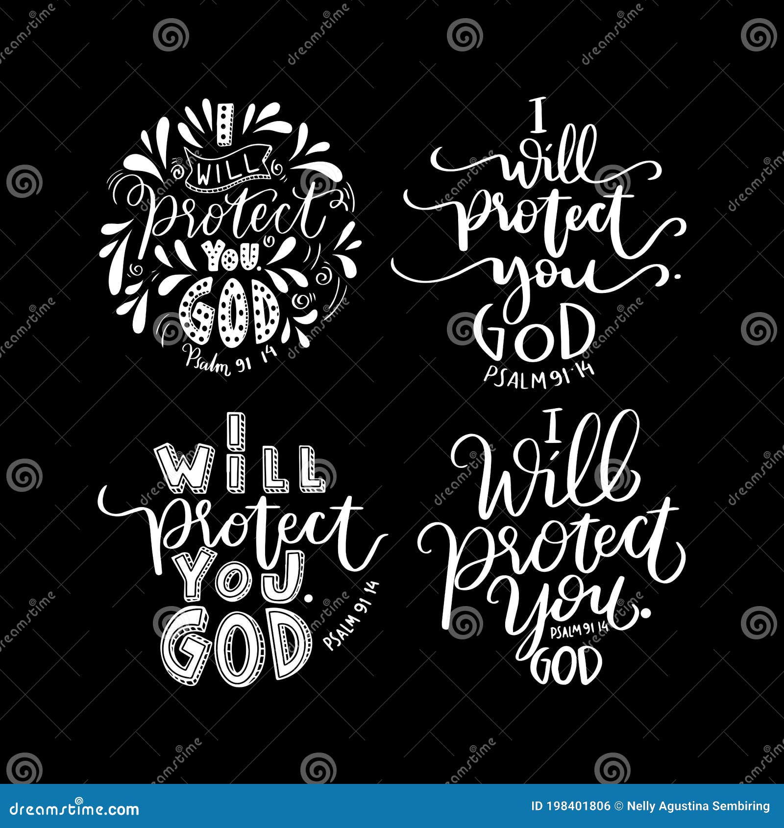 Set of Printable Scripture Lettering on Black Background Stock Vector ...