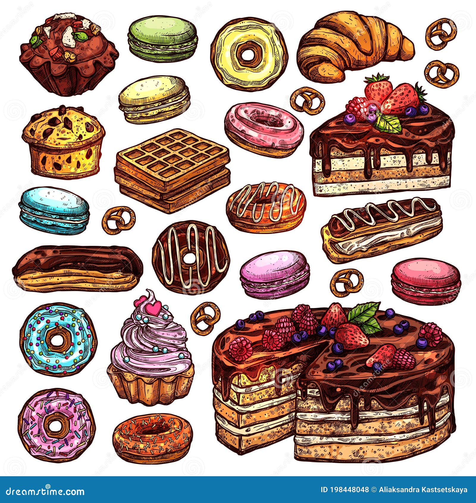 Sketch Collection of Bakery Products, Dessert and Sweets Stock Vector ...
