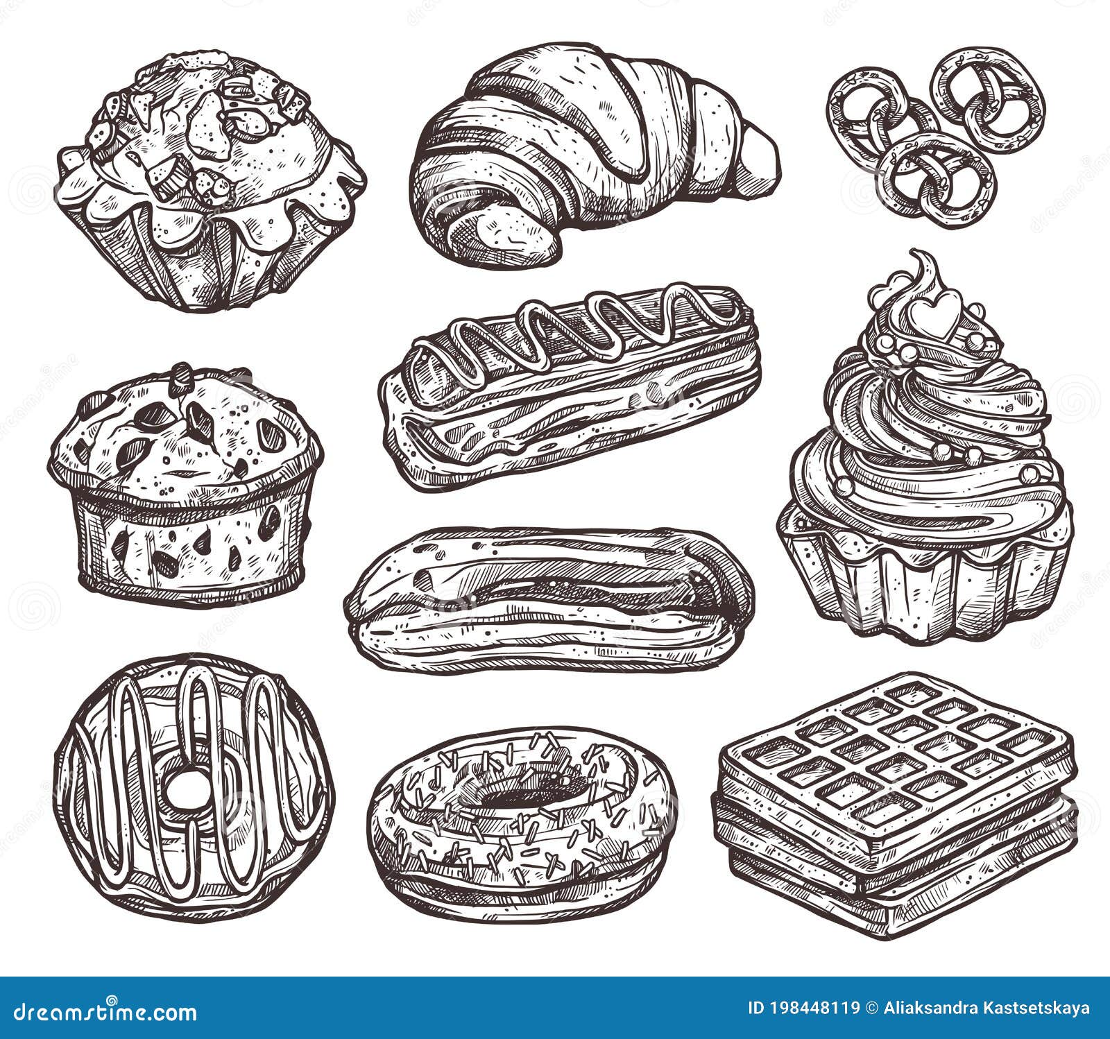 Sketch Collection of Bakery Products, Dessert and Sweets Stock Vector ...