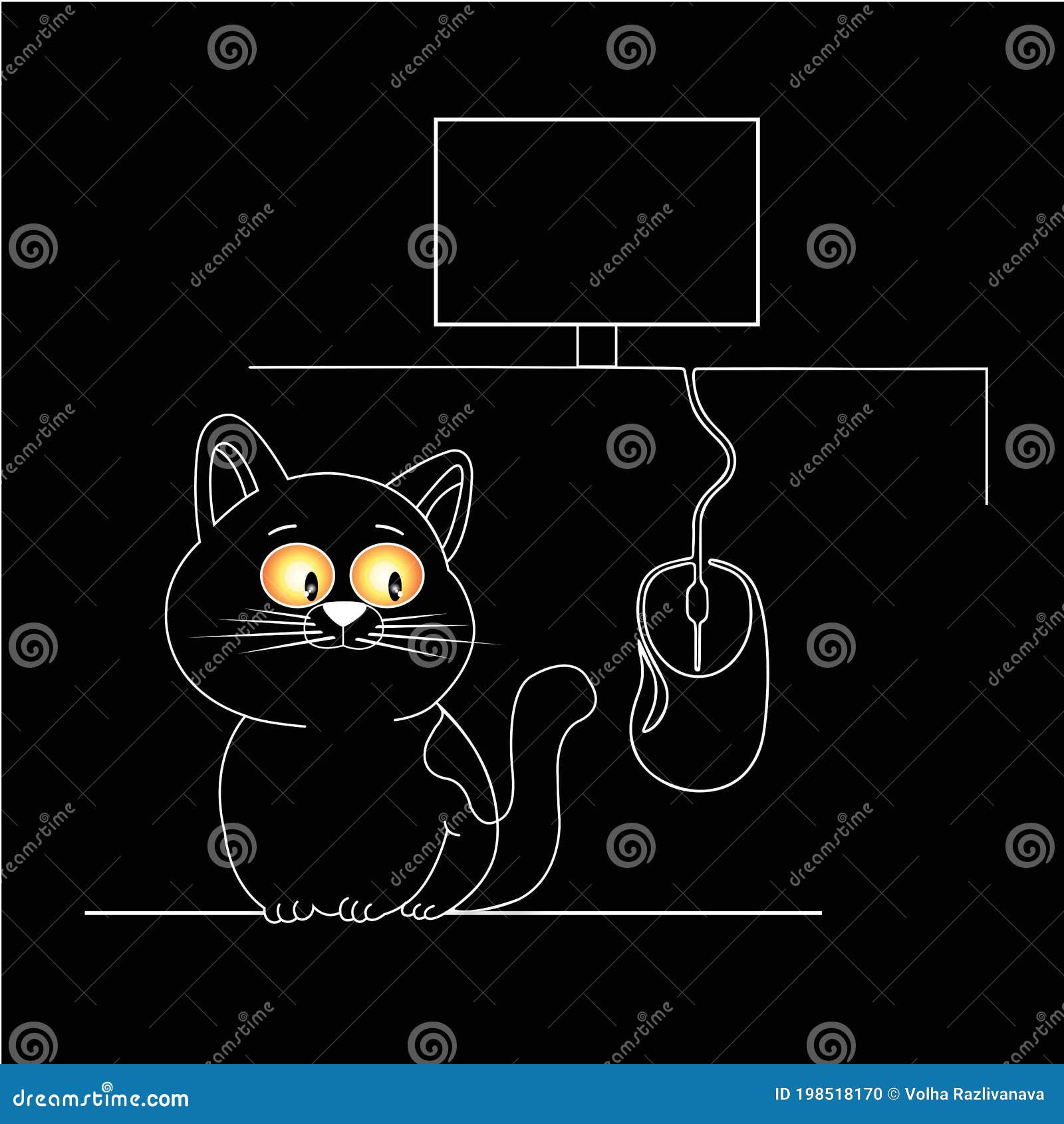 Cat and Computer Mouse. Line Drawing Stock Illustration - Illustration ...