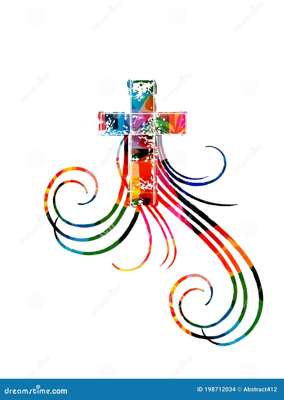 Colorful Christian Cross With Swirls Isolated Vector Illustration ...