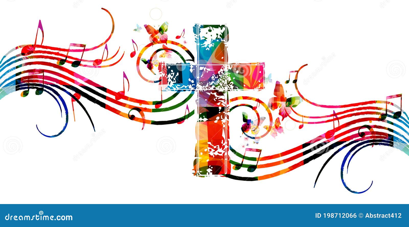 Colorful Christian Cross With Music Notes Isolated Vector Illustration ...